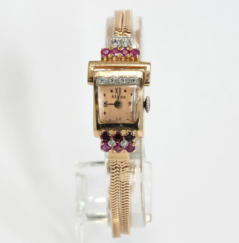 .90CT Diamond Ruby Art Deco Relide Watch 14K Rose Gold - Adina Jewelers