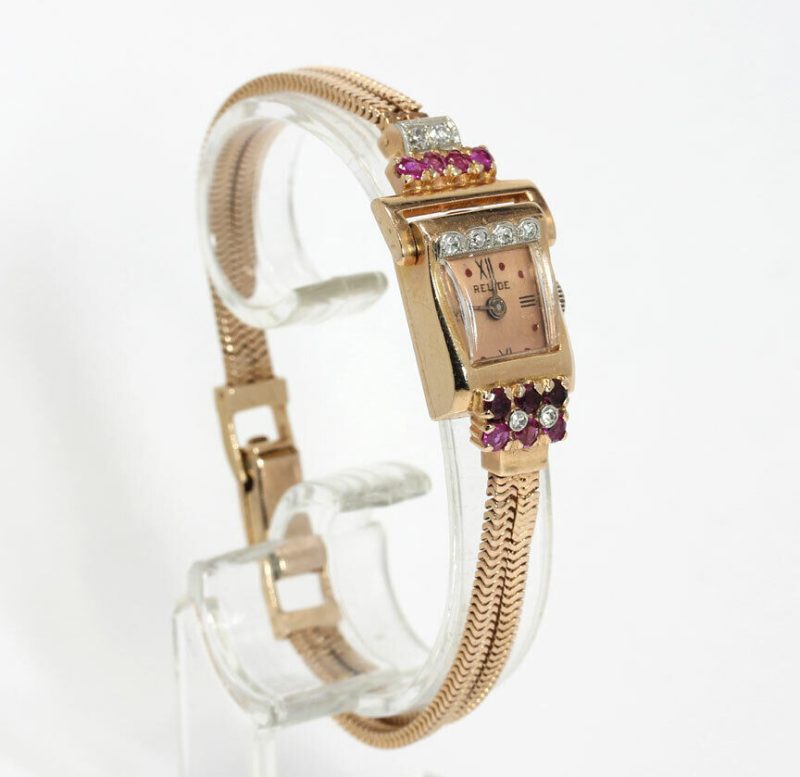 .90CT Diamond Ruby Art Deco Relide Watch 14K Rose Gold - Adina Jewelers